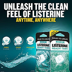 Listerine Ready! Tabs Chewable Tablets with Soft Mint Flavor, Revolutionary 4-Hour Fresh Breath Tablets to Help Fight Bad Breath On-the-Go, Sugar-Free, Alcohol-Free & Gluten-Free, 8 ct