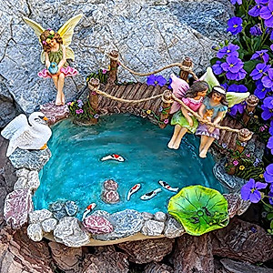 Mood Lab Fairy Garden Fish Pond Kit - Miniature Bridge Set of 6 pcs Fairy Garden Figurines & Accessories - Outdoor or House Decor