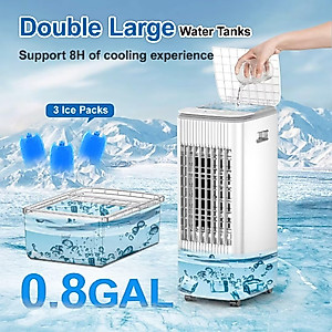 Portable Air Conditioner Evaporative Cooler Ac Unit,BEBEGINE Swamp Cooling Fan Without Hose,3-IN-1 Windowless Ventless for Room Offices,Remote,3 Speed,Water Tank,3 Ice Pack Large