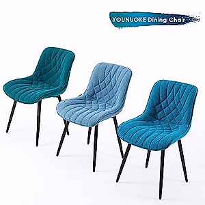YOUNUOKE Comfortable Dining Chairs Set of 2, Mid-Century Modern Kitchen Dining Room Chairs, Upholstered Backrest Boucle Dining Chair with Black Metal, Teal