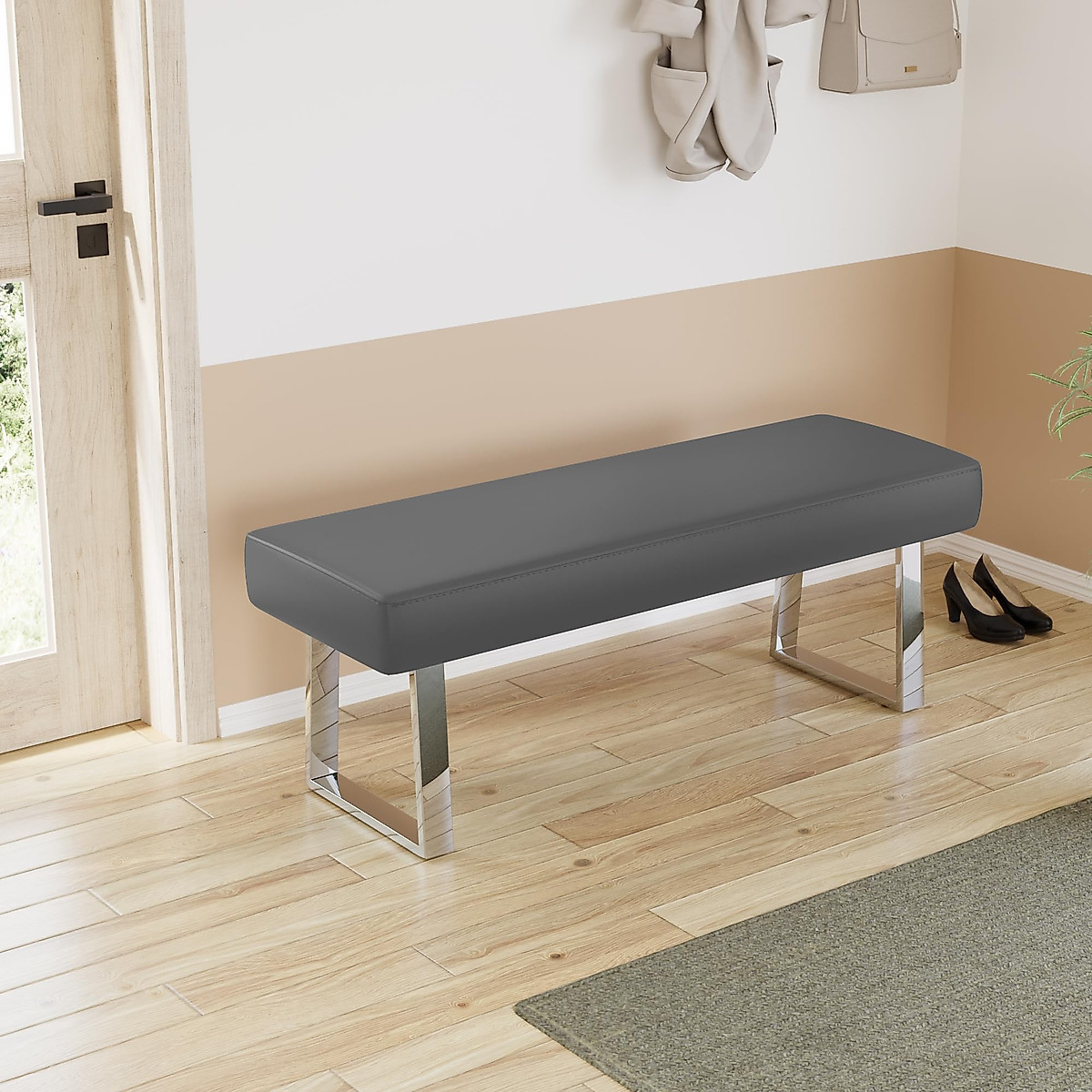 jiexi Bedroom Bench Bed end upholstered Bench Indoor Corner Small Bench Kitchen Bench with Metal Legs,for entryway Dining Room and Living Room Window,Plant Bench,Footstool