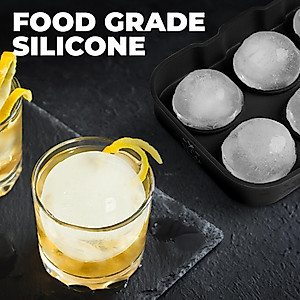 Zulay Kitchen Silicone Ice Cube Trays Set of 2 - Large Square Ice Cube Molds and Sphere Ice Ball Maker with Lid - Reusable Ice Mold For Whiskey, Cocktails, Bourbon (Black)