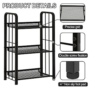 Azheruol Bookshelf Storage Shelf Bookcase Freestanding Storage Stand Book Organizer for Living Room, Bedroom, Kitchen, Rust Resistance,Easy Assembly Multi-Functional Organizer (3 Tiers Black)