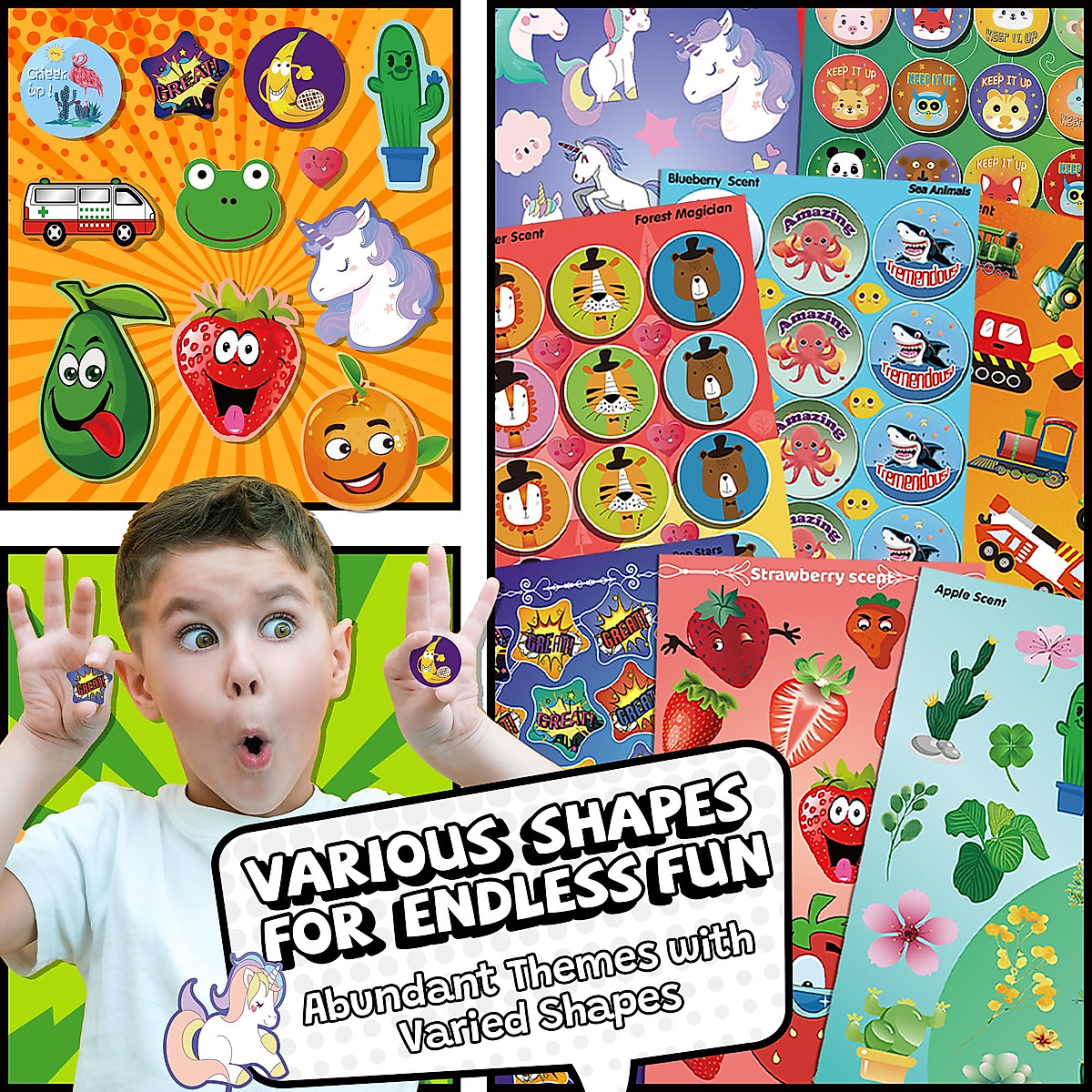 HORIECHALY Scratch and Sniff Stickers, Smelly Stickers for Kids 68 Sheets 17 Scents, 1000+ Scented Stickers of Food Fruit Flower, Classroom Reward Stickers for Teachers, Holiday Gift for Little One.