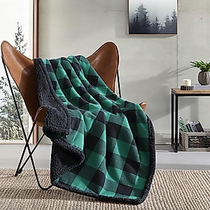 Eddie Bauer - Throw Blanket, Reversible Sherpa Flannel Bedding, Buffalo Plaid Home Decor for All Seasons (Green/Black, Throw)