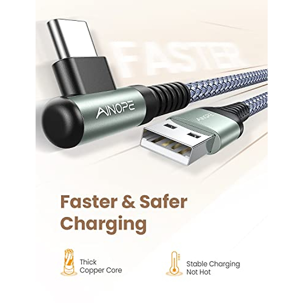 AINOPE USB C Cable 4-Pack [10/6.6/3.3/3.3ft] 3.2A Type C Charger Fast Charging Right Angle, USB C Charger Nylon Braided Compatible with Galaxy S10 S9 S8 Plus S21, Note 10 9 8, LG, Type C Cable