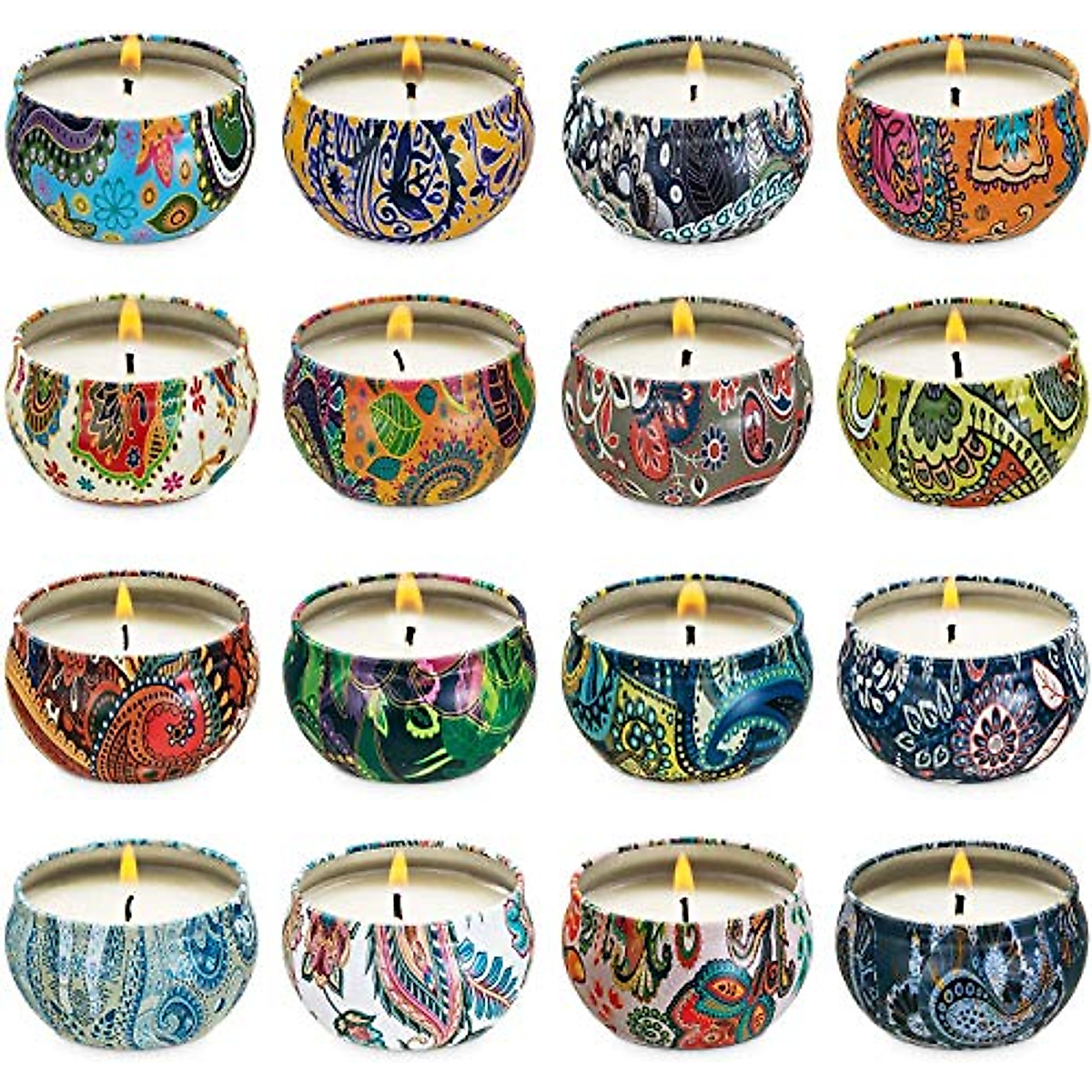 JHENG Set of 16 Small Scented Candles Soy Wax Aromatherapy Candles 2.5 OZ Portable Tin Candles with Lid, Relaxation Gifts Basket for Mother, Women, Friends and Coworkers