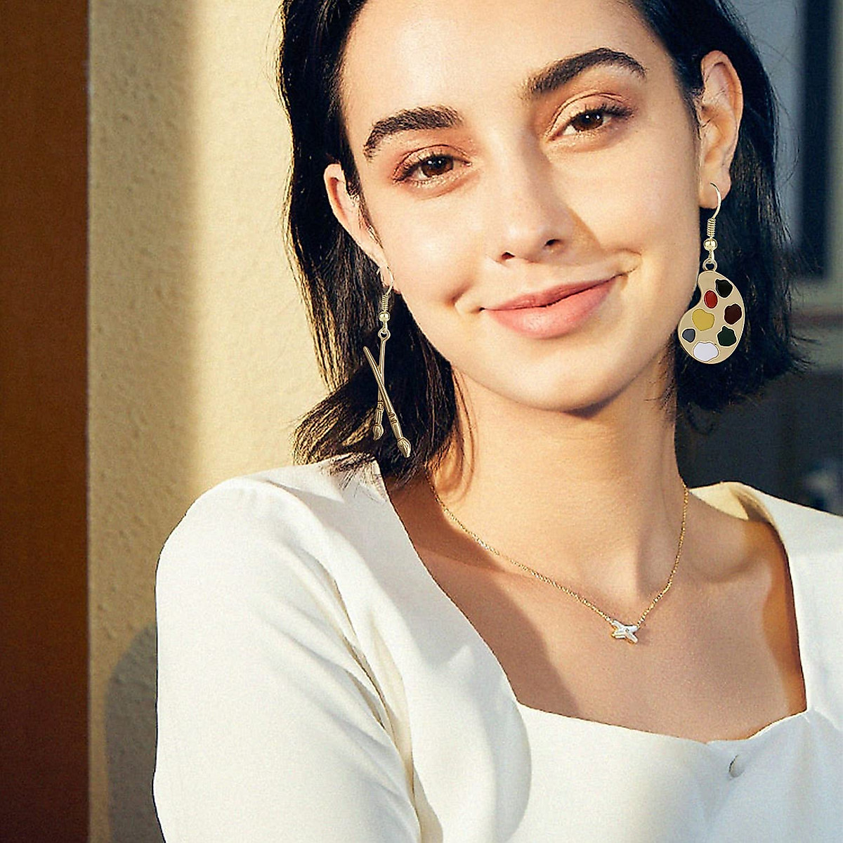 T-ztoss Personality Artist Paint Brush Earrings Unique Charm Paint Palette Dangle Earrings Colorful Painter Palette Paint Stud Earrings For Women Artist Gift Art Teacher Gifts (gold)