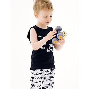 Kids4ever Baby Boys Summer Clothes Sets 12-18 Months Toddlers Boy Black and White Shark Sleeveless Shirt Tops + Fish Short Pants Child 3d Printed Doo Doo Letters Hawaiian Beach Board Shorts