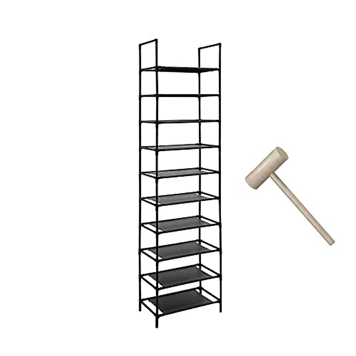 Wehiyo Free Standing Shoe Rack for Closet 10 Tiers Shoe Organizer Shoe Cabinet for Entryway 20-24 Pairs Boots and Shoes Organizer Closet Organizer and Storage Metal Stackable Shoe Shelf with Hooks