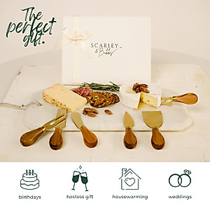 12-pc Gold Cheese Knife Set for Charcuterie Board - Cheese Knives + Slate Label + Soapstone - Stainless Steel Charcuterie Accessories, Utensils, Bamboo Handle - Charcuterie Boards Accessories