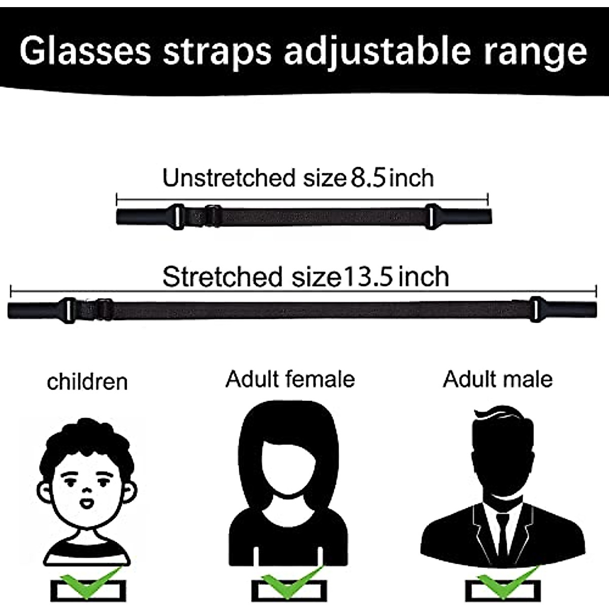 VINSONSI Glasses Strap - 3 Pcs Adjustable Eyeglass Strap and 3 Pcs Glasses Cloth Combination set - suitable for Men's and Women's Eyeglass Straps, Kids Eyeglass Straps, Sunglass Straps