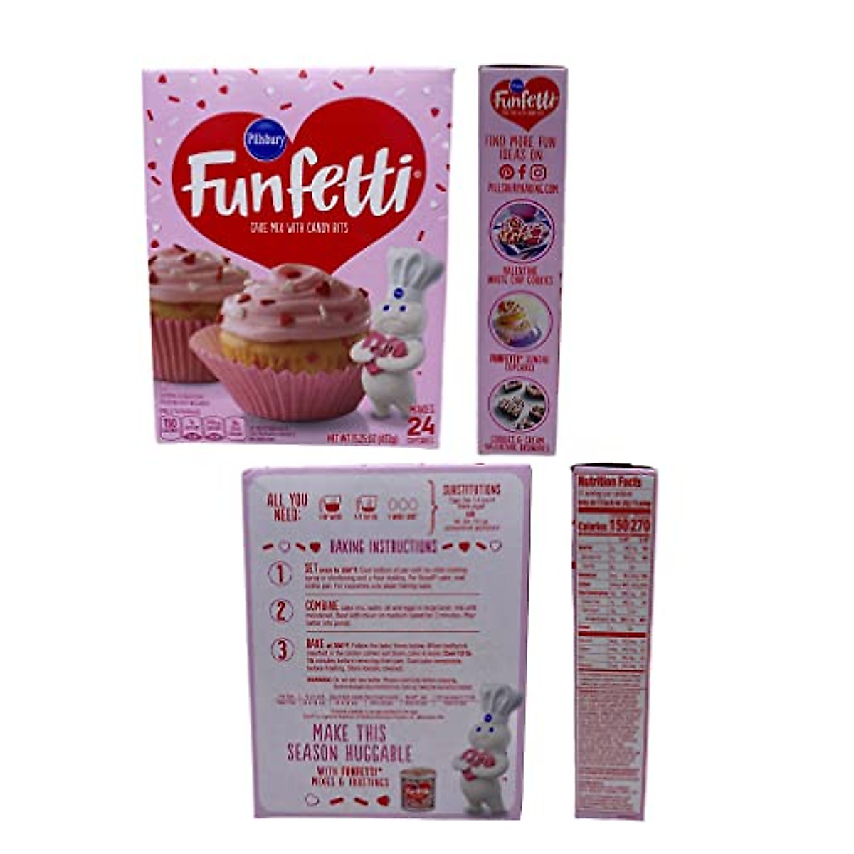 The ULTIMATE Valentine's Day Baking Bundle Set Featuring Pillsbury Funfetti Vanilla Cake Mix, Pillsbury Funfetti Vanilla Frosting with Sprinkles, Pillsbury Funfetti Brownie Mix, Kiss Lips and Happy Valentine's Day Cupcake Liners and Heart Shaped Measuring