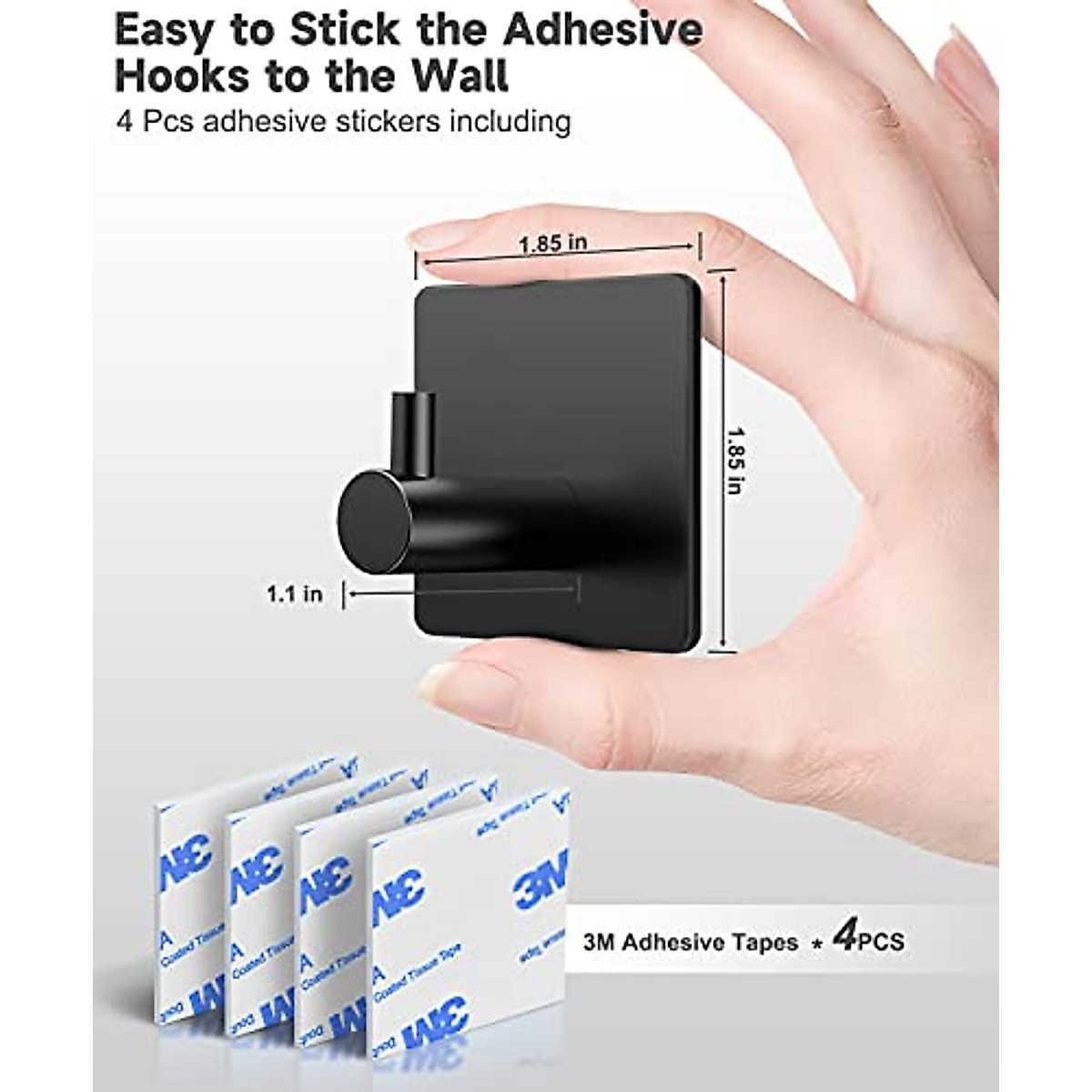 YOGEERNIC 2 PCS Adhesive Towel Hooks for Wall, No Drilling Removable Wall Hooks for Hanging, Heavy Duty Robe and Towel Hooks for Bathroom Bedroom Kitchen Hotel(Matte Black)