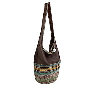 The Sak Back To Bali 120 Hobo Bag in Leather & Hand-Crochet, Large Shoulder Purse, Mahogany Seminyak