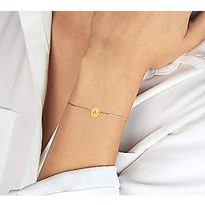 Glimmerst Personalized Initial Bracelet, 18K Gold Plated Stainless Steel Letter A Bracelet Dainty Coin Charm Bracelet Delicate Disc Name Bracelet for Women Girls