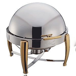 Winco Virtuoso Round Food Chafer, 6-Quart, Gold Accent