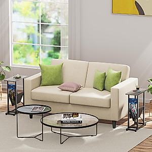 LAKEMID Narrow Side Table Set of 2 with Charging Station, Skinny Side Tables with Storage, Slim End Tables for Small Spaces with USB Ports for Living Room, Bedroom, Grey