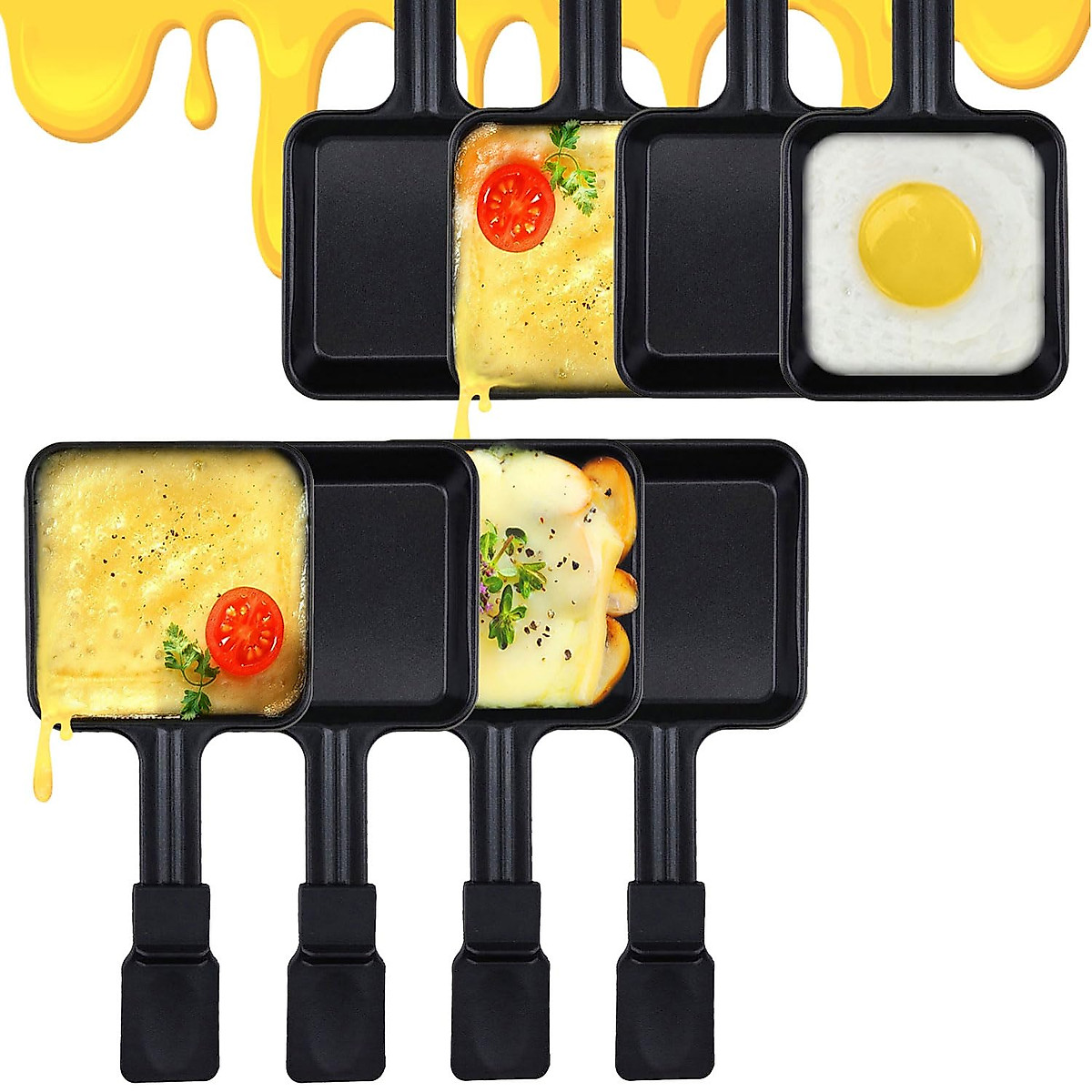 Kosmosta Non-Stick Coated Mini Grill Cheese Pan Melting Accessories for Raclettes Replacement trays Raclette Dishes Mini raclette pans, Square Shape(8PCS)