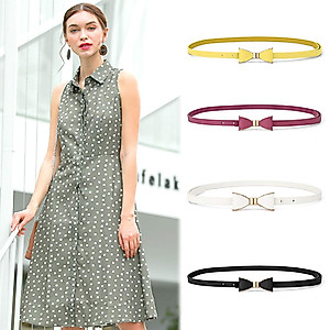 uxcell Skinny Waist Belt Metal Bow-knot No Buckle Thin Belt for Women White