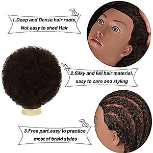 Kalyx Mannequin Head African American 100% Human Hair Cosmetology Afro Hair Manikin Head for Practice Styling Braiding(9INCH)