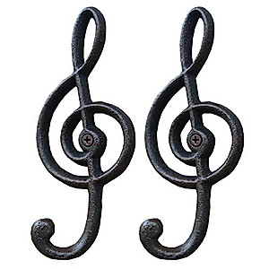 Run 2 Pieces American Rural Retro Cast Iron Musical Note Hook Wall Hanging Coat Hat Decorative Single Hook (2)