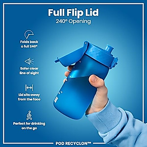 Ion8 Small Water Bottle, 350 ml/12 oz, Leak Proof, Easy to Open, Secure Lock, Dishwasher Safe, BPA Free, Carry Handle, Hygienic Flip Cover, Easy Clean, Odor Free, Carbon Neutral, Blue