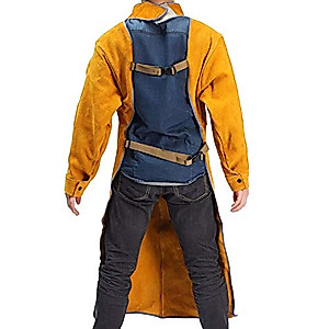 Jewboer Leather Welding Apron with Sleeve,Heavy Duty Welding Jacket,Heat Flame Resistant Weld Coat for Men Women,XL