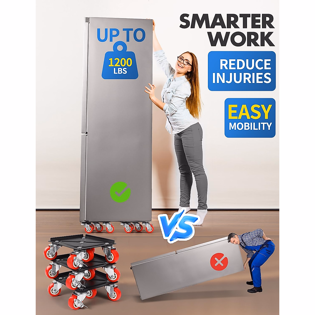 Heavy Duty Furniture Movers with Wheels and Moving Dolly, Includes Furniture Lifter Jacks Tool Set, Gliders, Sliders, 5 Rollers Casters Cart. Easily Move Furniture, Piano, Equipment