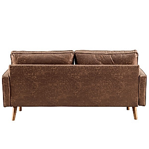 XIZZI Mid-Century Loveseat Sofa for Living Room,69.68" Small Couch for Small Spaces Bedroom with Solid Wooden Frame and High Density Sponge Cushion,Dark Brown