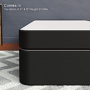 Zutan, 4-Inch Fully Assembled Traditional Foundation, Sturdy Fabric Paneled Strong Split Wooden Frame, Durable Bedding Mattress Box Springs, King, Black