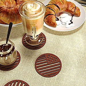 Independence Day Wood Coasters Set - This USA Gift Include 4pcs Carved American Flag Wooden Coasters for Drinks - Great Patriotic Home Decorations