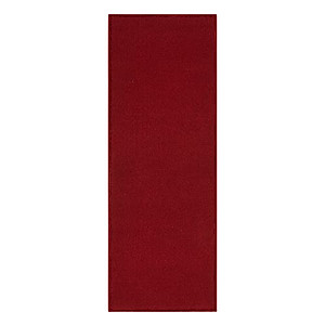 Machine Washable Modern Solid Design Non-Slip Rubberback 2x6 Traditional Runner Rug for Hallway, Kitchen, Bedroom, Living Room, 2'2" x 6', Red