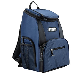 RTIC Lightweight Backpack Cooler, Navy& Black, 15 Can, Portable Insulated Bag, for Men& Women, Great for Day Trips, Picnics, Camping, Hiking, Beach, or Park