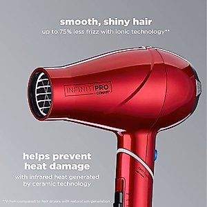 INFINITIPRO BY CONAIR Travel Hair Dryer, 1875W Compact Travel Hair Dryer with Twist Folding Handle, Conair Blow Dryer, Red