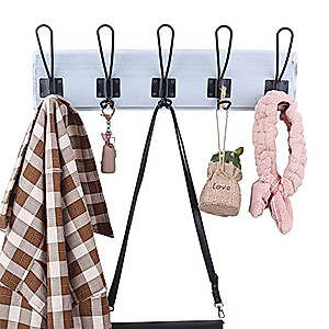 Rustic Coat Rack - Wall Mounted Solid Pine Wood 17" Entryway Coat Hooks - Rustic Hooks for Hanging Coats,Jacket,Clothes,Hats (1 Item Five Hooks, White with Black Hooks)