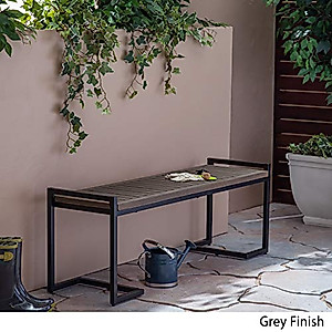 Christopher Knight Home Noel Outdoor Industrial Acacia Wood and Iron Bench, Gray, Grey Finish/Black Metal