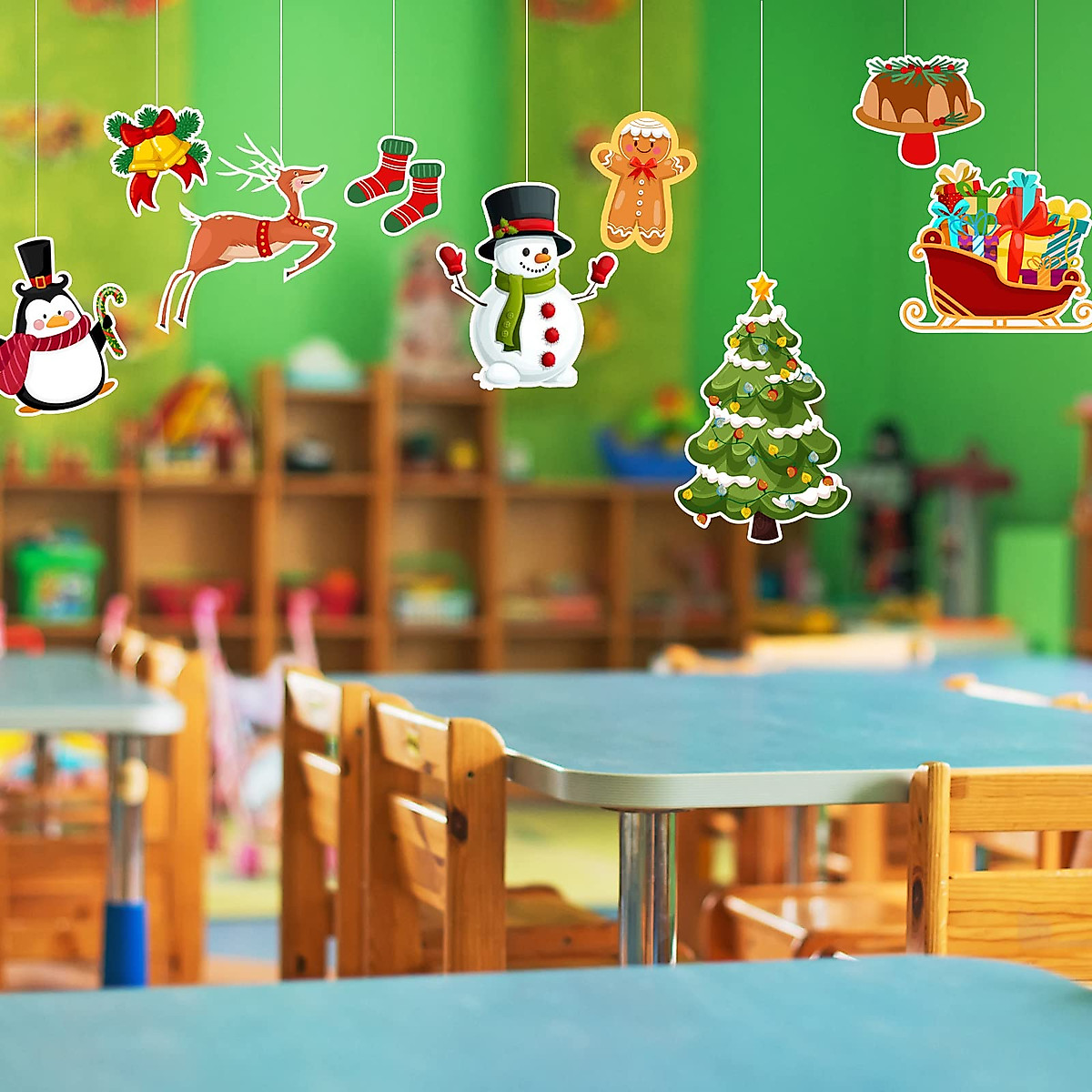 48PCS Merry Christmas Cut-Outs Christmas Theme Penguin Snowman Sleigh Santa Claus Gingerbread Cutouts with Glue Point Dots for Winter Holiday Classroom School Bulletin Board Christmas Party Decoration