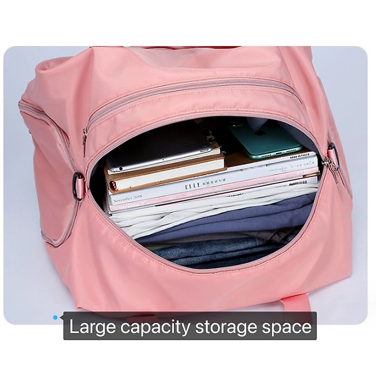 Sports bag, leisure bag, fitness bag, travel bag Womens Sports Gym Bag Backpack Travel Duffle Bag with Wet Pocket Shoes Compartment, Overnight Bag Foldable Pink outdoor (pink)