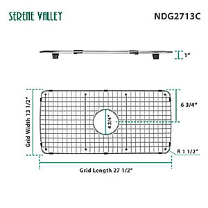 Serene Valley Sink Bottom Grid 27-1/2" x 13-1/2", Centered Drain with Corner Radius 1-1/2", Sink Grids Stainless Steel NDG2713C