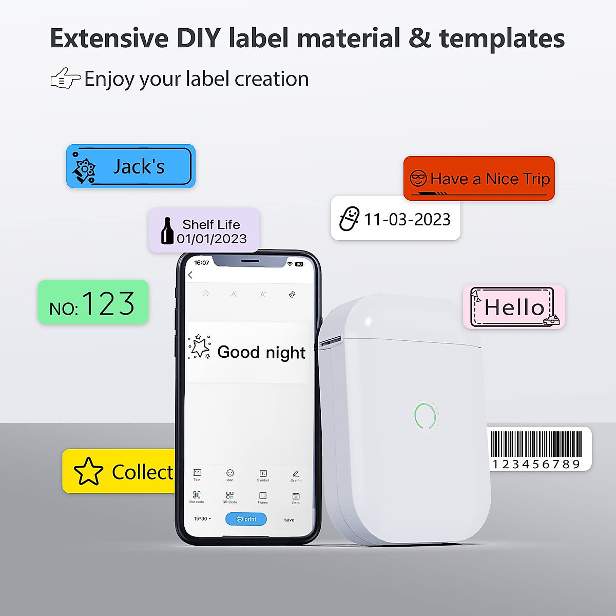 PikDik Mini Bluetooth Label Makers - D11 White Label Maker Machine with Tape Portable Label Printer Labeler for Labeling Jars Bins Home Organizing Office