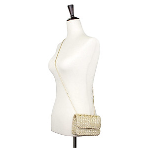 Olivia Miller Women's Fashion Mini Theodore Natural Straw w Double Chain n Front Flap, Beige Mini Crossbody Bag w Convertible Strap, Evening Everyday Casual Work Purse Handbag