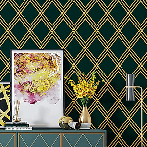 JZ·HOME 7029 Green Diamond Lattice Peel and Stick Wallpaper 17.7" x 9.8ft Self-Adhesive Removable Geometric Rhombus Contact Paper Drawer Shelf Liner for Furniture Home Wall Decor