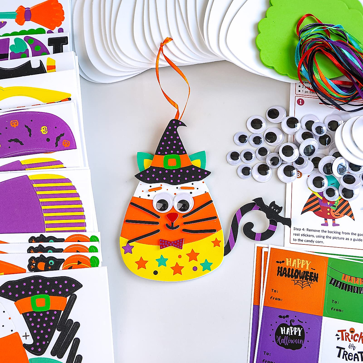 Winlyn 24 Sets Halloween Crafts Kits Fall Crafts DIY Halloween Ornaments Decorations Art Sets Pumpkin Monster Jack-o'-Lantern Foam Stickers Arts and Crafts Googly Eyes for Kids Classroom Activities