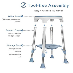 LEACHOI Shower Chair for Inside Shower, Tool-Free Assembly Swivel Shower Stool with Storage Tray, Adjustable Tub Chair and Bathroom Stool for Seniors, Elderly, Handicap & Disabled -300lbs