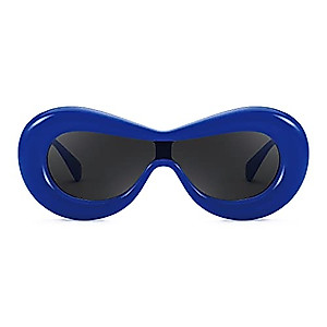 FEISEDY Oversized Inflated Oval Sunglasses for Women Men Fashion Thick Frame Y2K Glasses Funny Aesthetic Shades B9088 (Blue, 60MM)