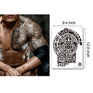 Kotbs 6 Sheets Extra Large Totem Temporary Tattoo Stickers, Waterproof Big Temporary Tattoos for Men Adults Guys Women Body Art Arm Shoulder Chest Make Up Fake Tattoos