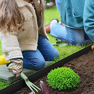 Worth Garden 10-Pack Galvanized Steel Landscape Lawn Edging - 4.5in H Black Powder Coated Bendable Metal Strips - Hammer-in Edging Border w/ 11 Clips - Yard Pathway Divider (33Ft Total)