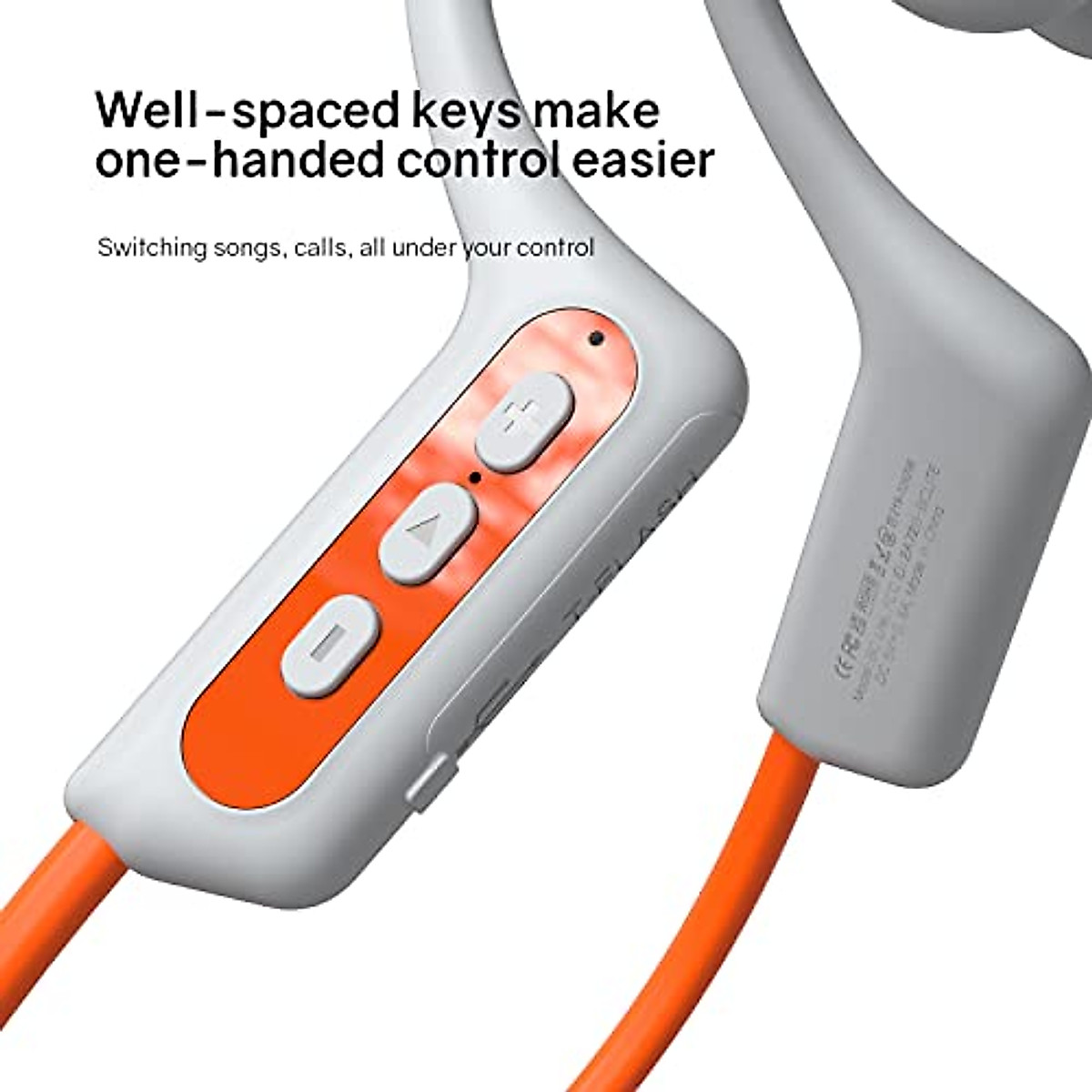 ELIBOM Bone Conduction Headphones Bluetooth 5.3, Extendable to 128GB MP3 Player, Wireless Open-Ear Headphones with Mic, Lightweight Sports Headset for Running/Cycling/Workouts/Climbing, Orange