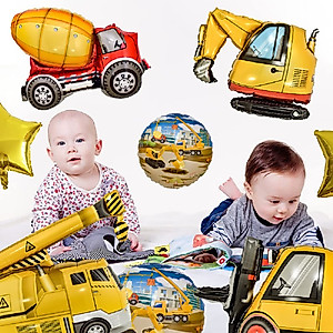 Construction Balloons Truck Excavator Forklift Crane Foil Balloon Car Balloons Vehicles Balloons for Kids Boys Birthday Party Construction Theme Party Decoration Supplies